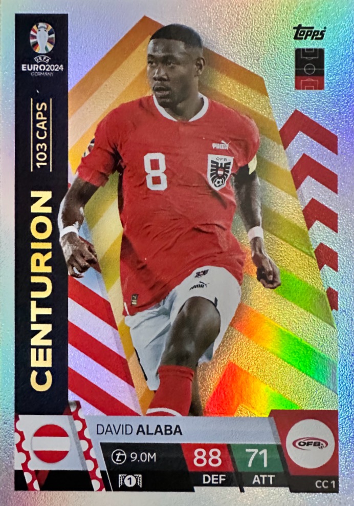 N.CC 1 David Alaba Austria Centurion - Match Attax Euro 2024 N.CC 1 David Alaba Austria Centurion - Match Attax Euro 2024